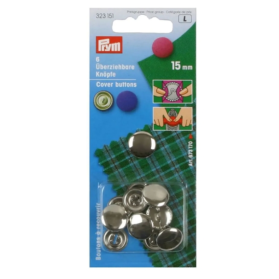 Prym Cover Buttons Silver 15mm