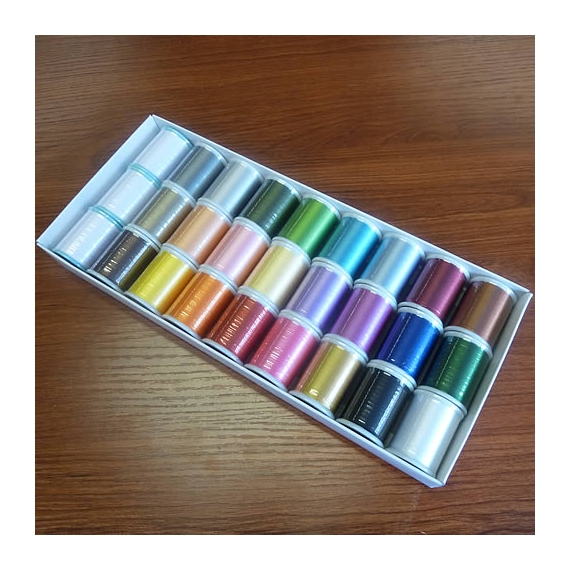 Janome embroidery threads box of 27 different spools great value