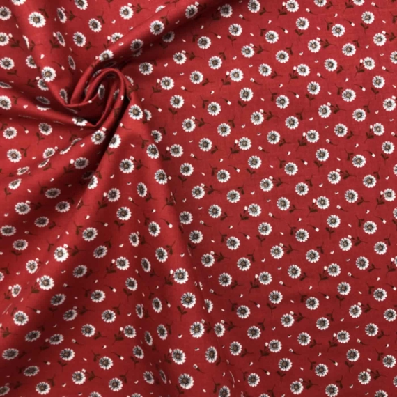 TOSSED DAISIES RED FABRIC FROM SUNSHINE & CHAMOMILE COLLECTION BY POPPIE COTTON