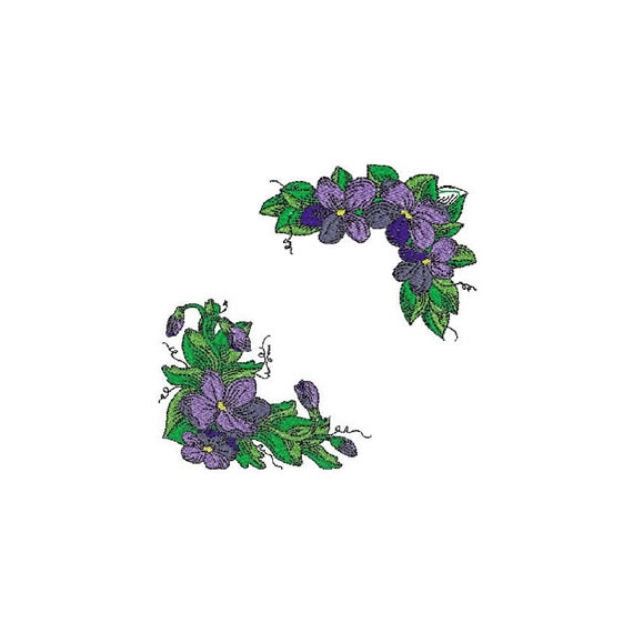 Unique 10 Set Violets and Corners embroidery design digitized with ...