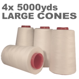 Pack of 4 large 5000 YDS Polyester Overlocking Thread in White Colour.