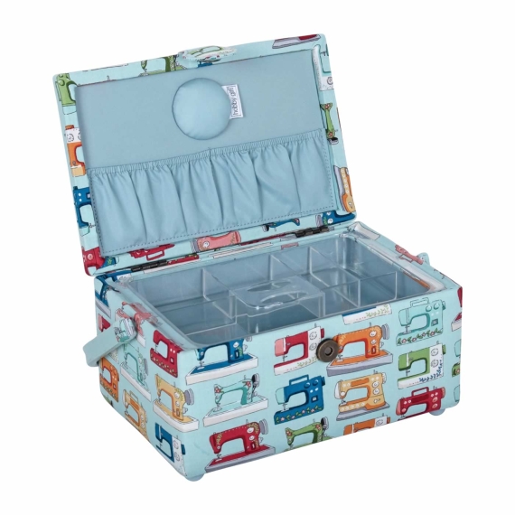 Vintage Sewing Machine Print Sewing Box: Medium
