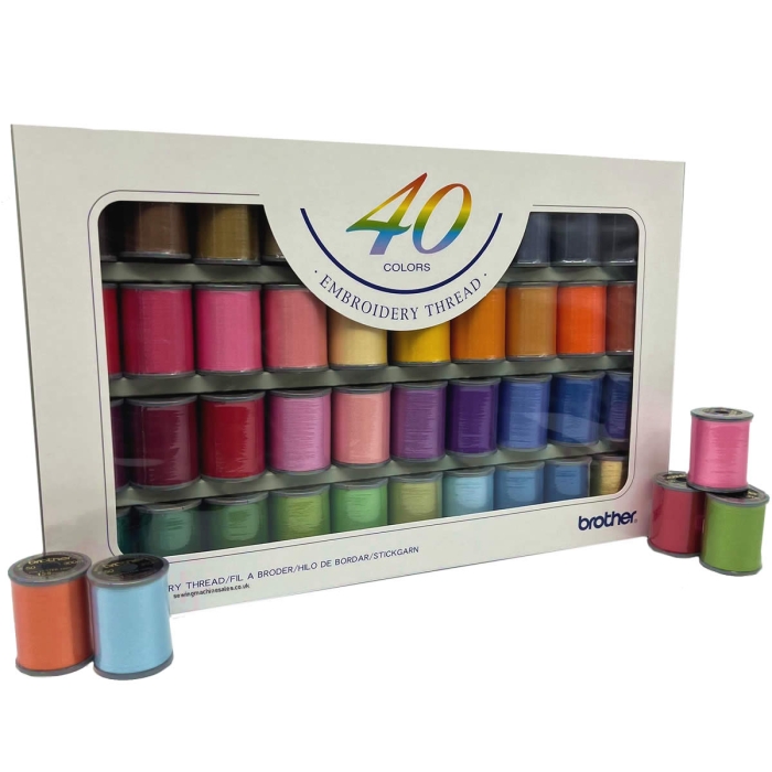 Brother embroidery threads set of 40 satin finish different for machine ...